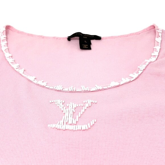 Louis Vuitton | Tops | Louis Vuitton Vintage Lv Logo Tshirt Top L Beads ...